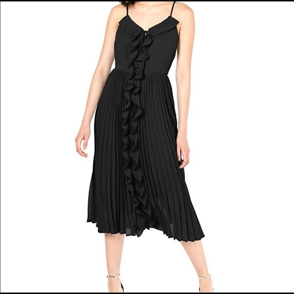 Bar III | Dresses | Nwt Bar Iii Black Pleated Midi Dress With Ruffle ...